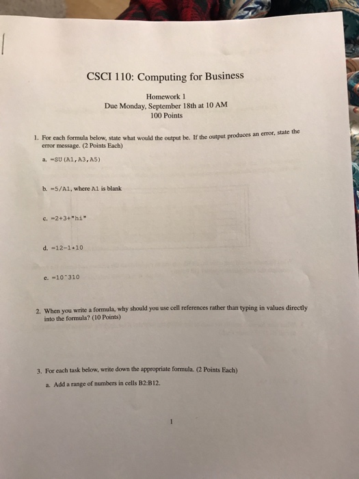 Solved Csci 110 Computing For Business Homework 1 Due 