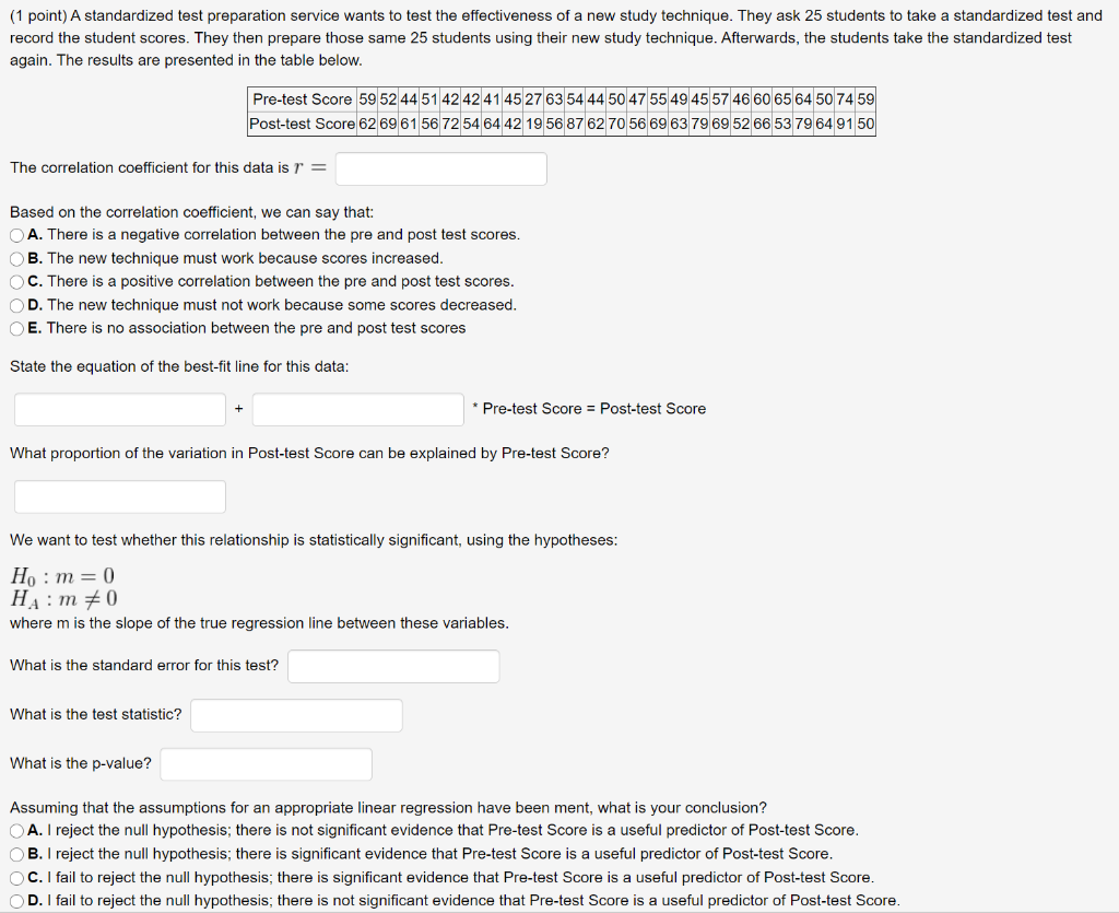 Solved (1 point) A standardized test preparation service | Chegg.com