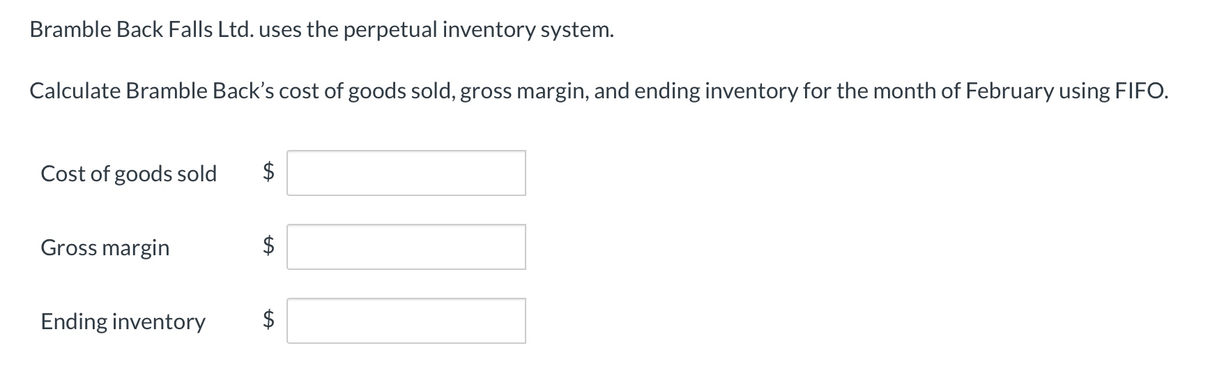 Bramble Back Falls Ltd. uses the perpetual inventory | Chegg.com