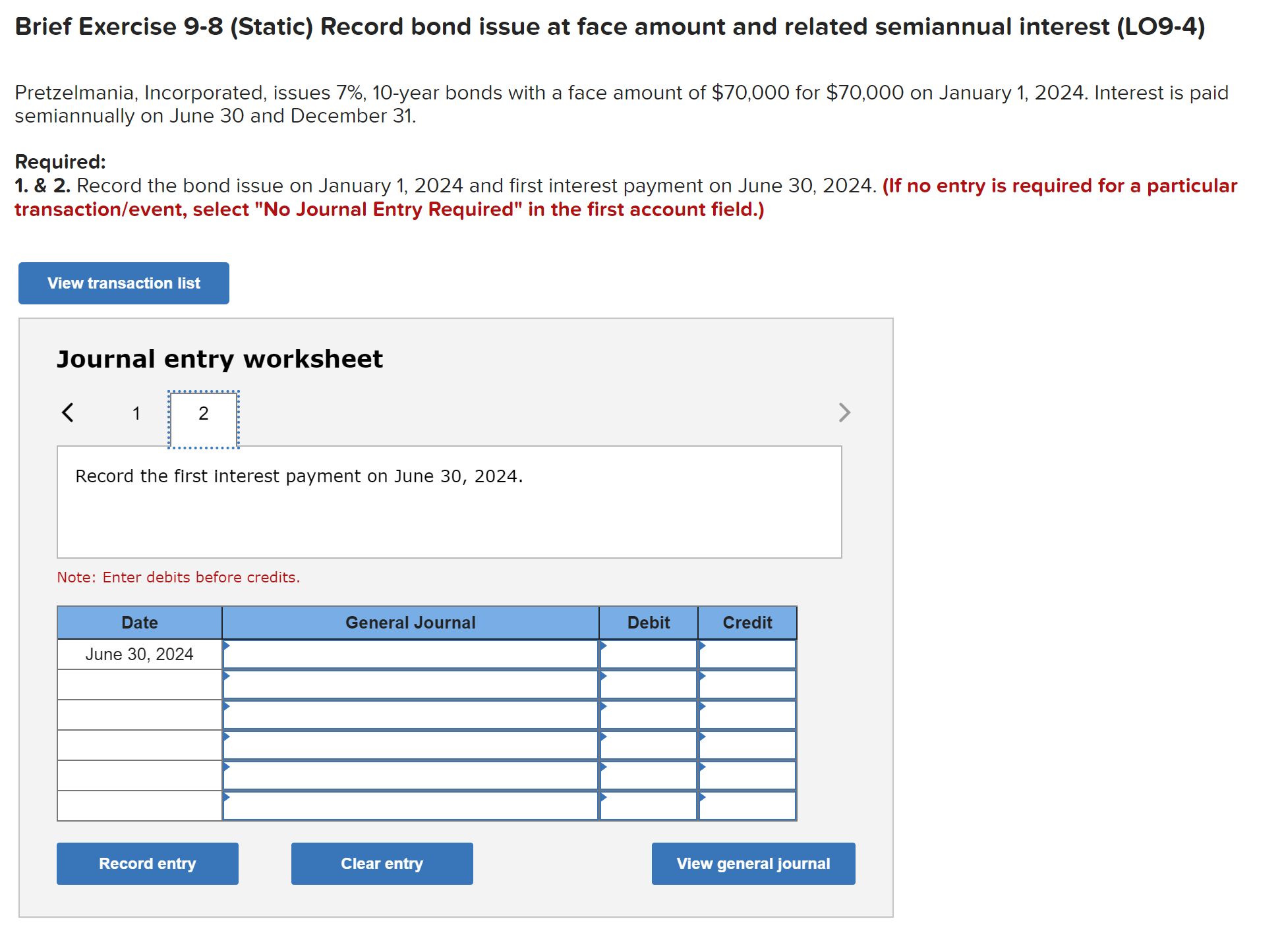 Solved Brief Exercise 9-8 (Static) Record bond issue at face | Chegg.com