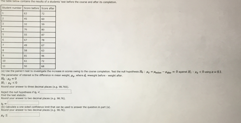 Solved The table below contains the results of a students' | Chegg.com