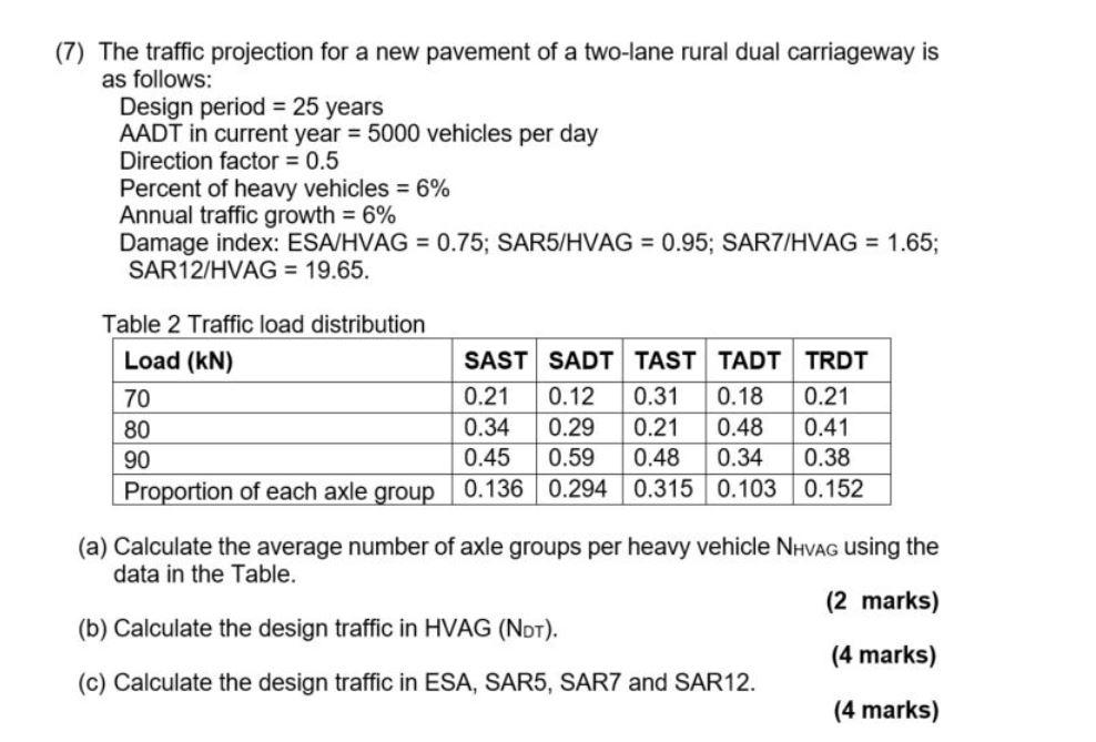 Solved (7) The traffic projection for a new pavement of a | Chegg.com