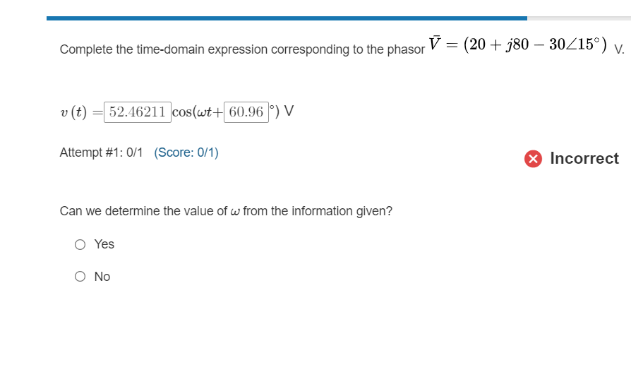 Solved Complete the time-domain expression corresponding to | Chegg.com