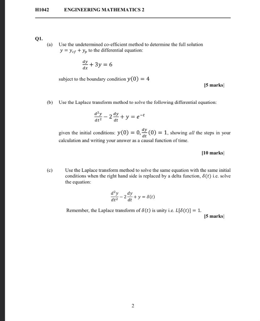 Solved H1042 ENGINEERING MATHEMATICS 2 Q1. (a) Use the | Chegg.com