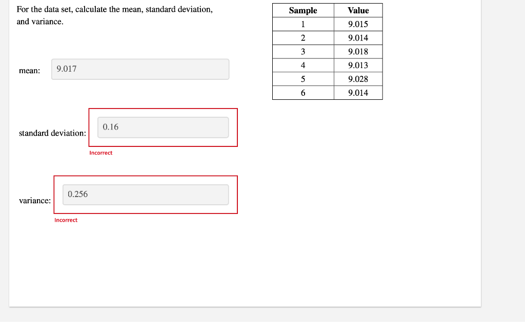 Solved For the data set, calculate the mean, standard | Chegg.com