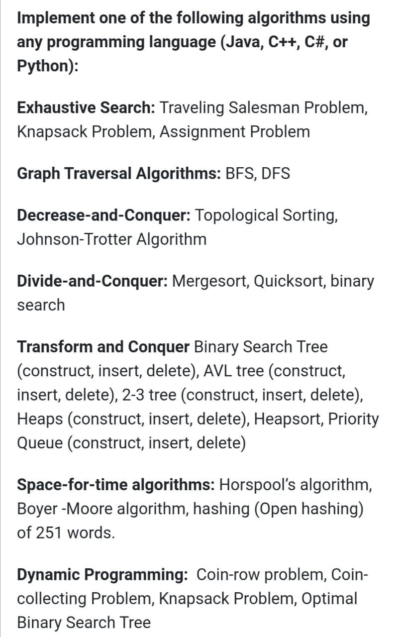Solved Implement One Of The Following Algorithms Using Any 7139