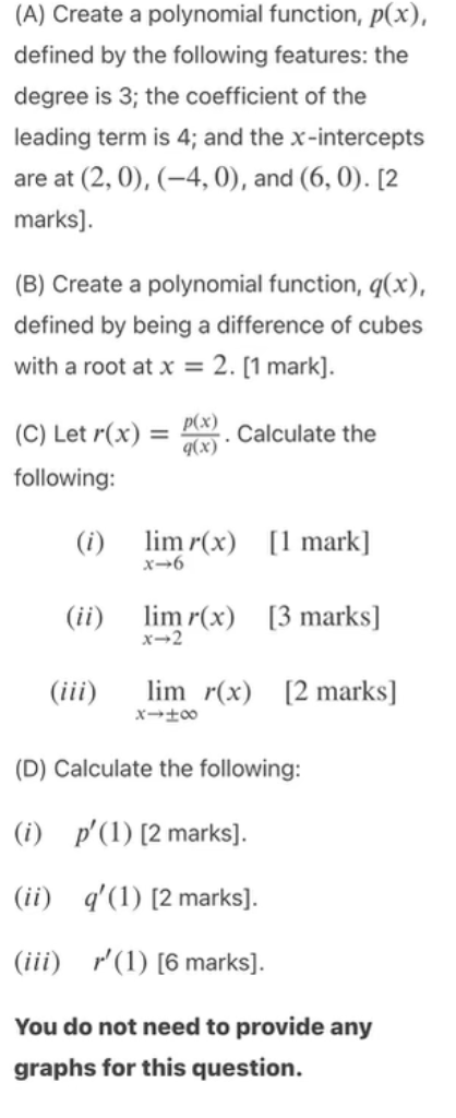Solved (A) Create a polynomial function, p(x), defined by | Chegg.com