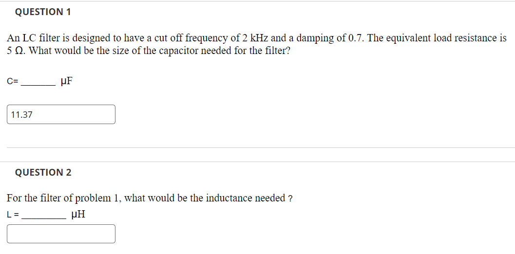 Solved An LC filter is designed to have a cut off frequency | Chegg.com