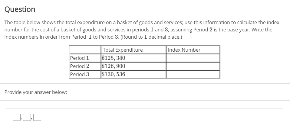 Solved Question The table below shows the total expenditure | Chegg.com