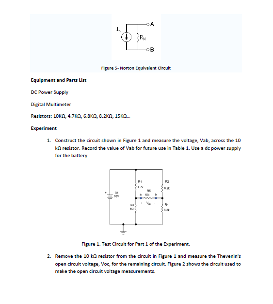 Solved Experiment #4- Thevenin and Norton Equivalent | Chegg.com