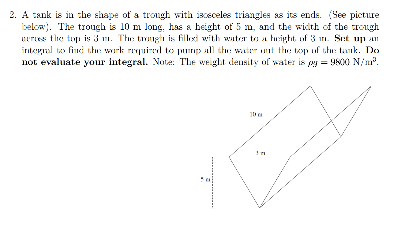Solved 2. A tank is in the shape of a trough with isosceles | Chegg.com