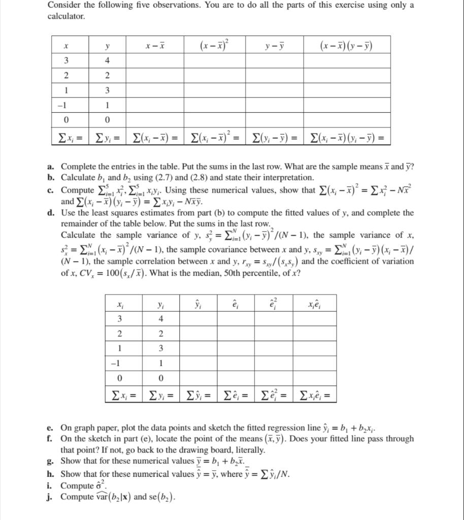 Consider the following five observations. You are to | Chegg.com