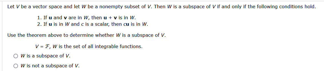 Solved Let V be a vector space and let W be a nonempty | Chegg.com
