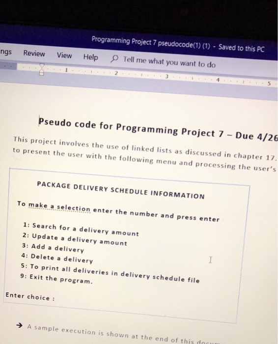 Programming Project 7 pseudocode(1) (1)-Saved to th ρ | Chegg.com