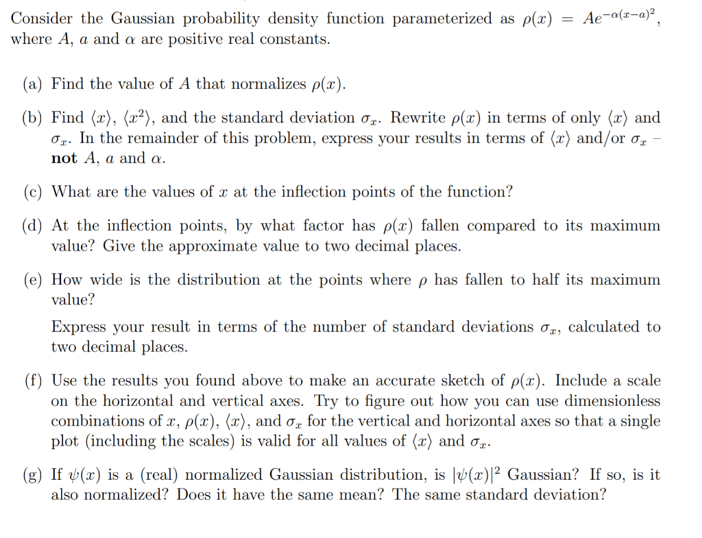 Solved Consider the Gaussian probability density function | Chegg.com