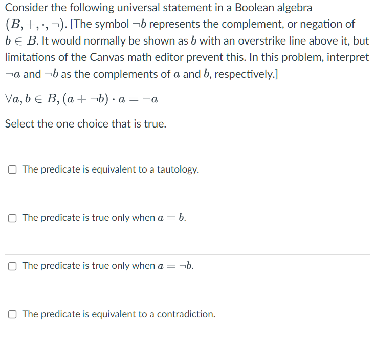 Consider the following universal statement in a | Chegg.com