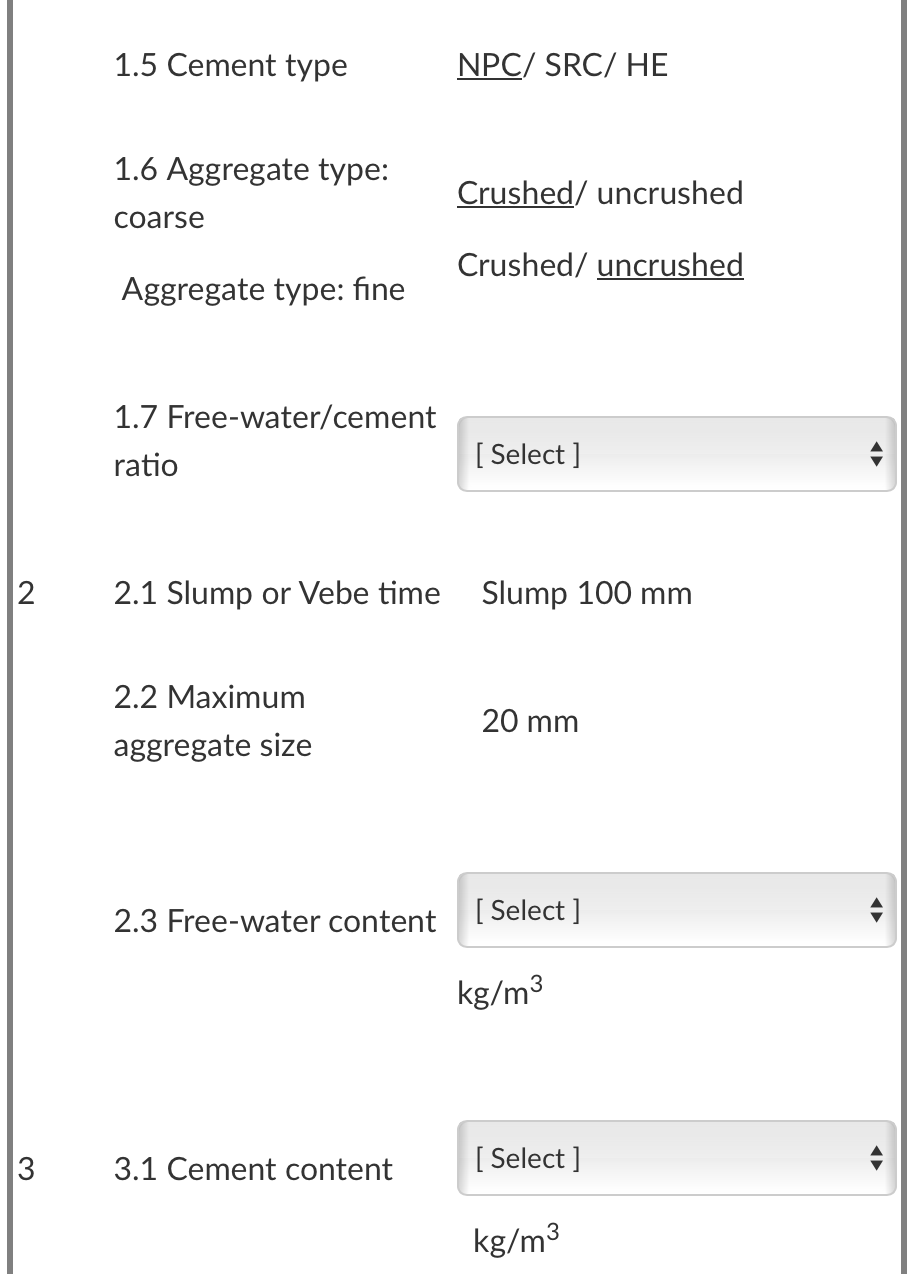 Solved 1.5 Cement type NPC/ SRC/ HE 1.6 Aggregate type: | Chegg.com