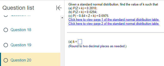 Solved Question list Given a standard normal distribution, | Chegg.com