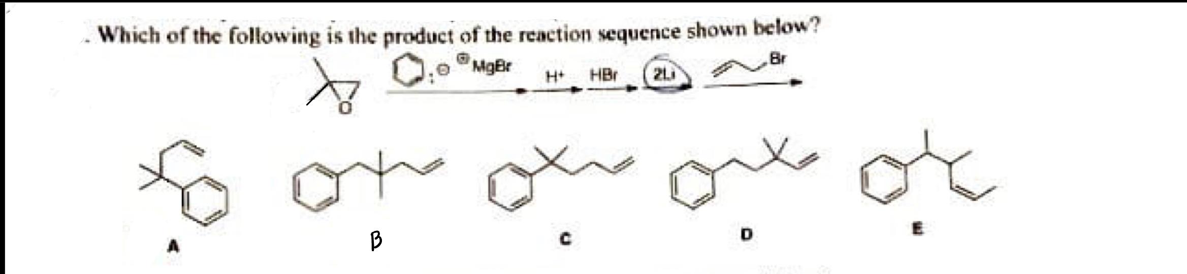 Solved Which of the following is the product of the reaction | Chegg.com