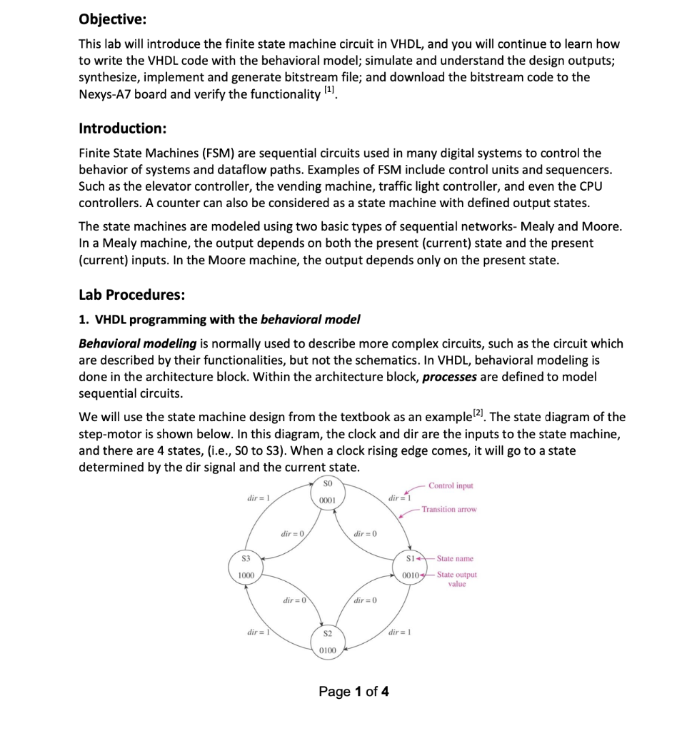 Objective: This lab will introduce the finite state | Chegg.com