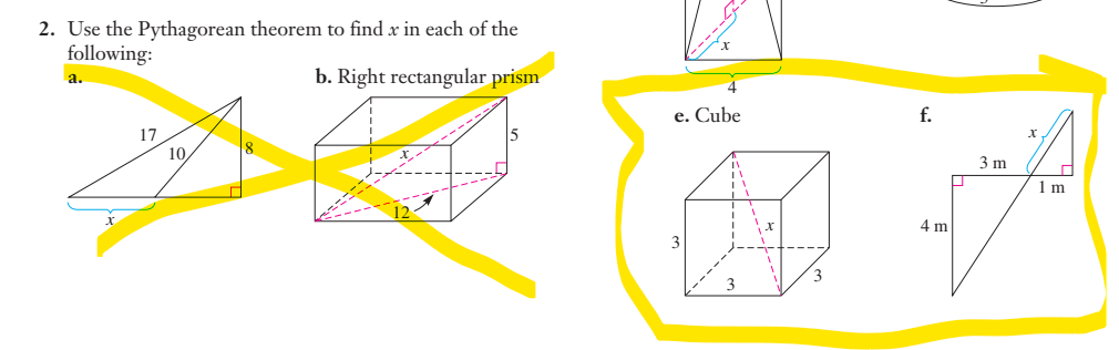 Solved 2. Use the Pythagorean theorem to find x in each of | Chegg.com