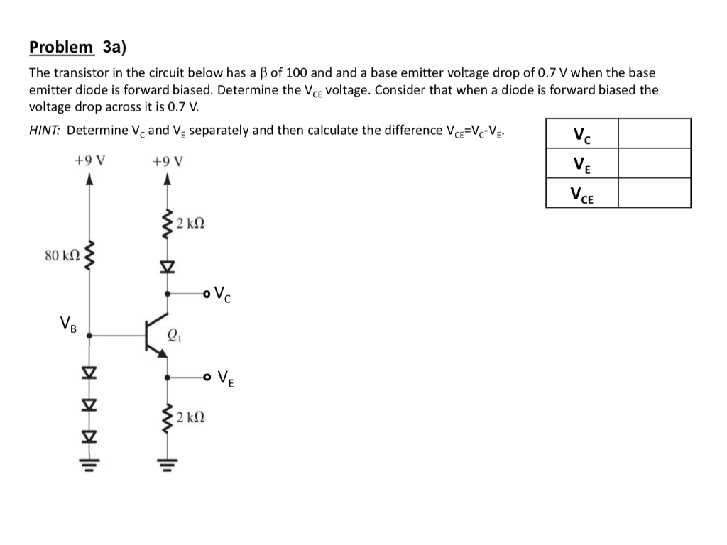 Solved Problem 3a) The transistor in the circuit below has a | Chegg.com