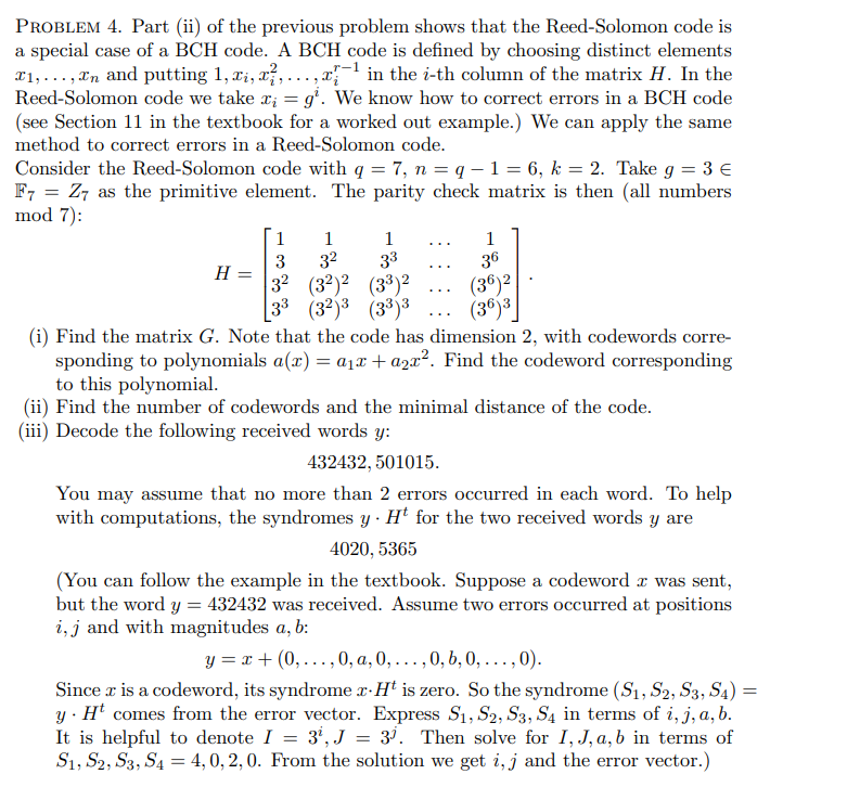 Solved Problem 4. ﻿Part (ii) ﻿of the previous problem shows | Chegg.com