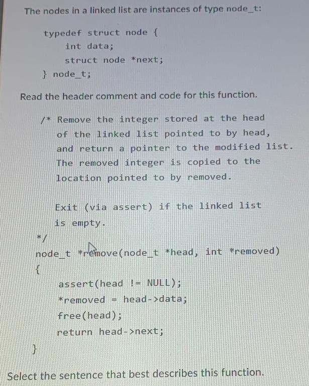 Solved The nodes in a linked list are instances of type | Chegg.com