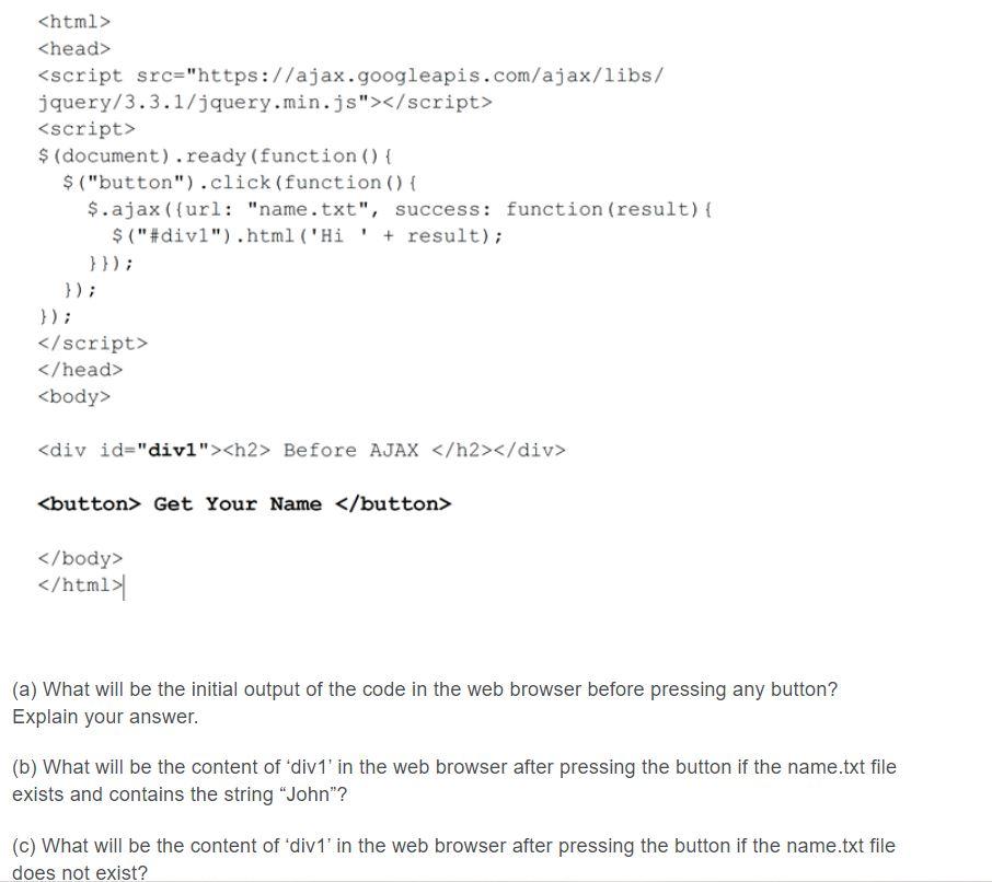 Solved Before AJAX | Chegg.com