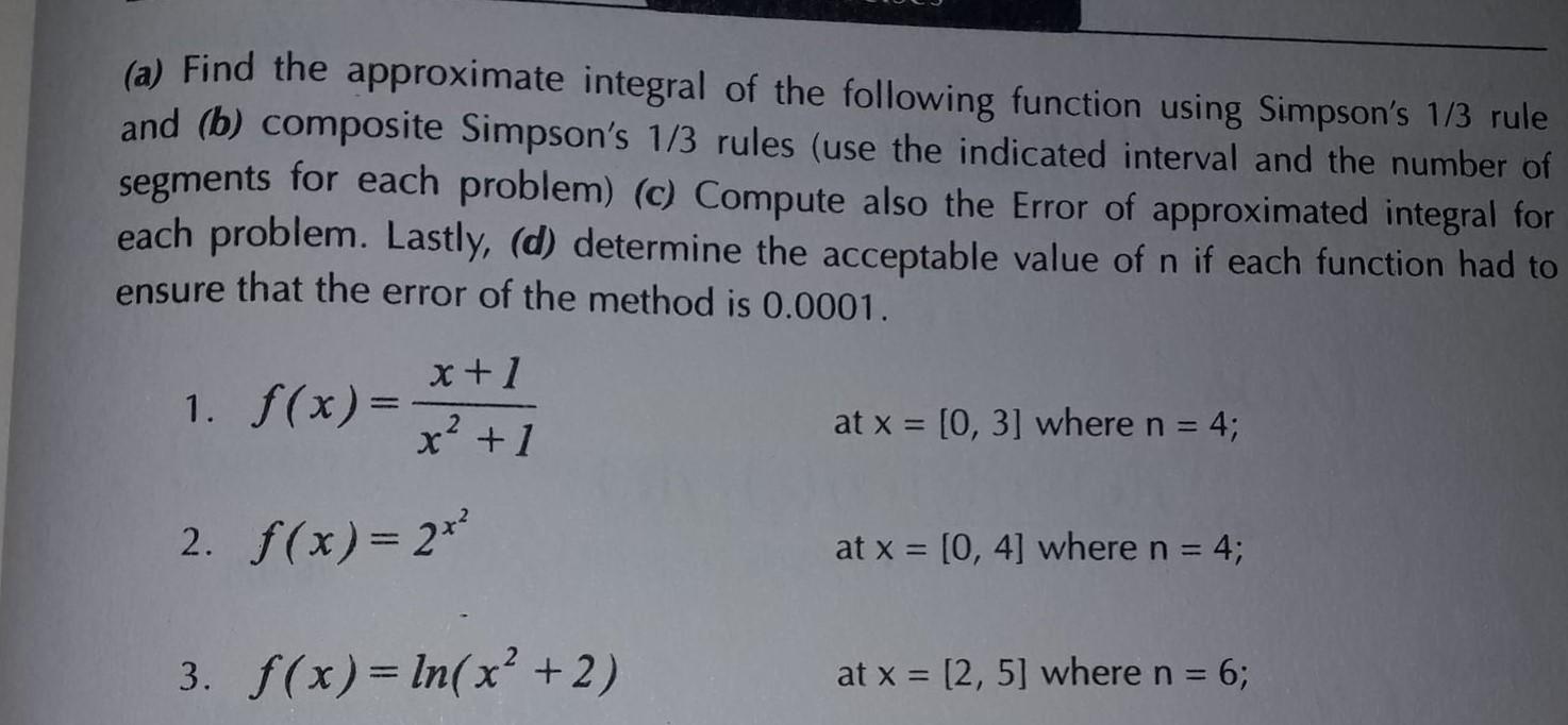 Solved (a) Find the approximate integral of the following | Chegg.com