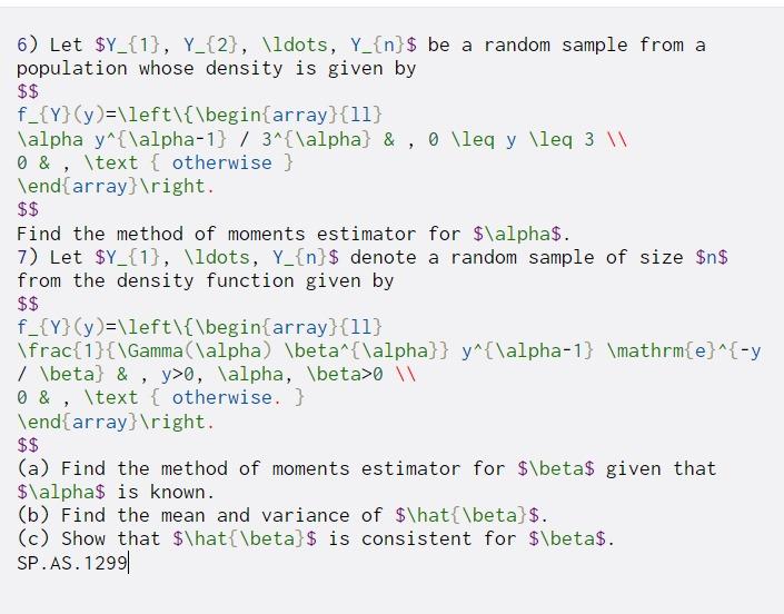 Solved 6) Let $Y_{1}, Y_{2}, \ldots, Y_{n}$ be a random | Chegg.com