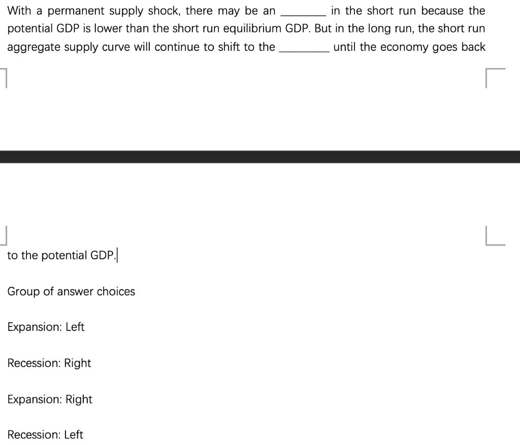 Solved With a permanent supply shock, there may be an | Chegg.com