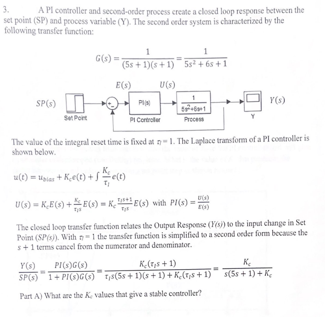 3. A PI controller and second-order process create a | Chegg.com