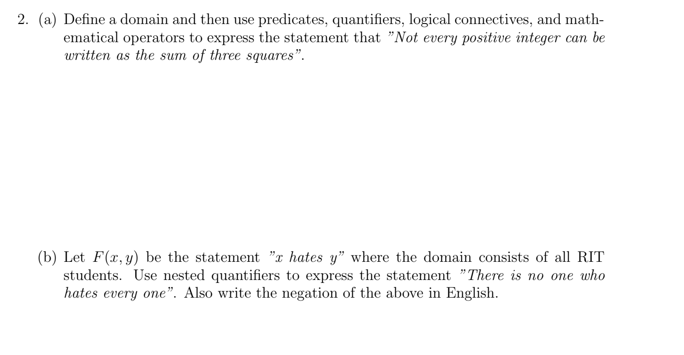 Solved 2. (a) Define a domain and then use predicates, | Chegg.com