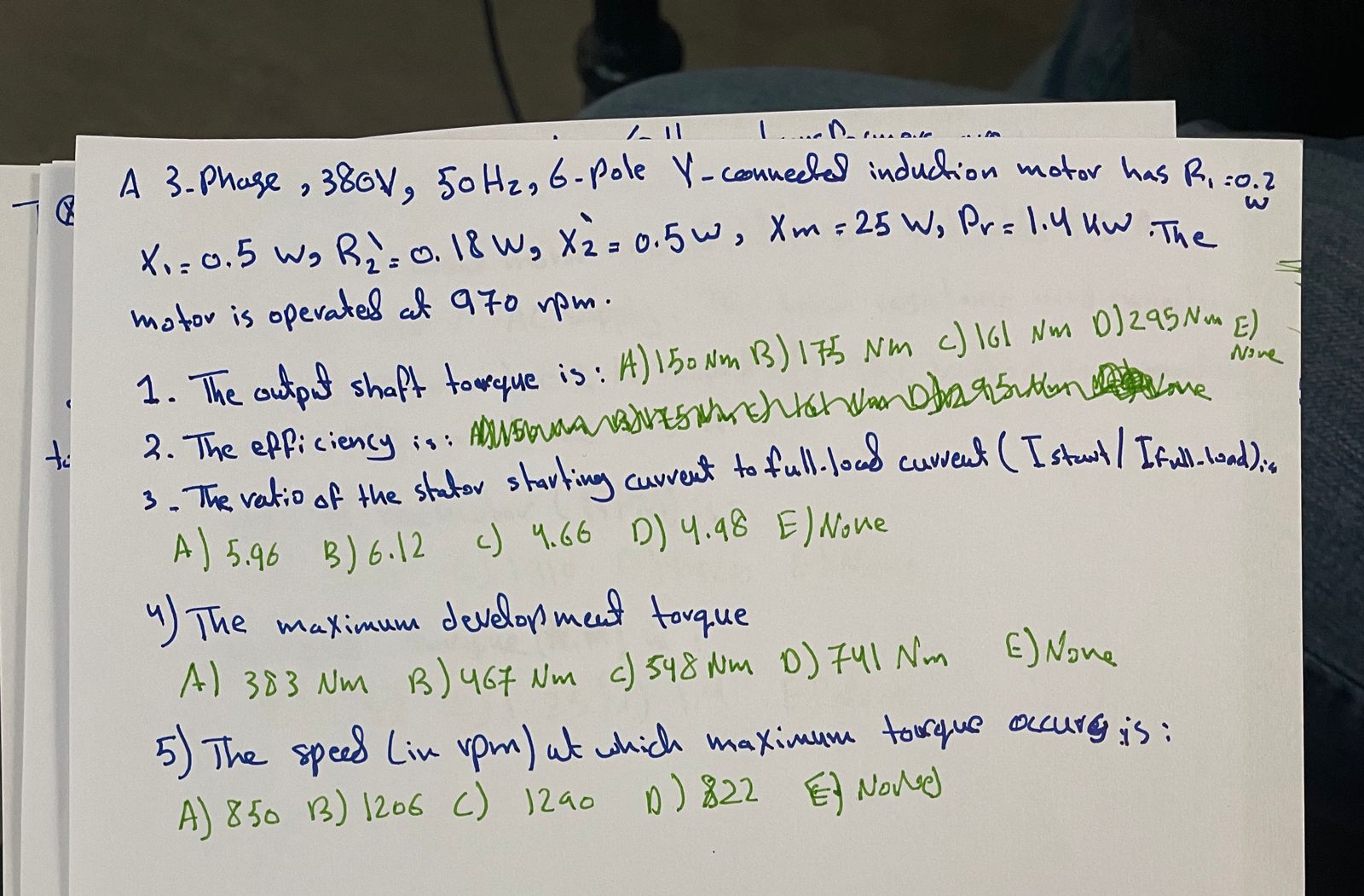 Solved A 3-Phare, 380V, 50H2,6-pole Y-connected induction | Chegg.com