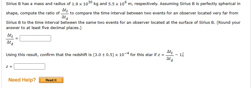 Solved Sirius B has a mass and radius of 1.9×1030 kg and | Chegg.com