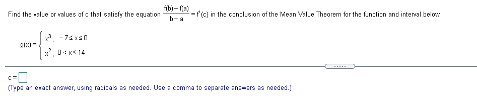 Solved Find the value or values of c that satisfy the | Chegg.com