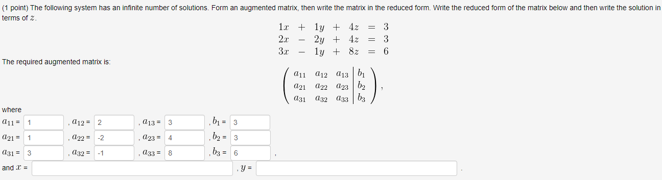 Solved + II (1 point) The following system has an infinite | Chegg.com