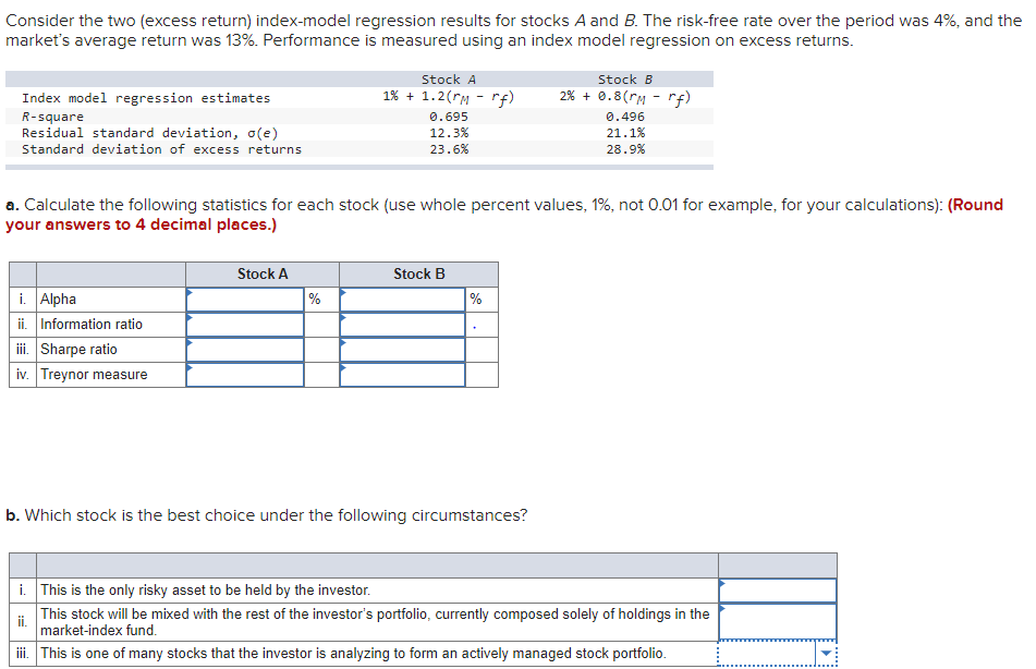 Solved Consider the two (excess return) index-model | Chegg.com