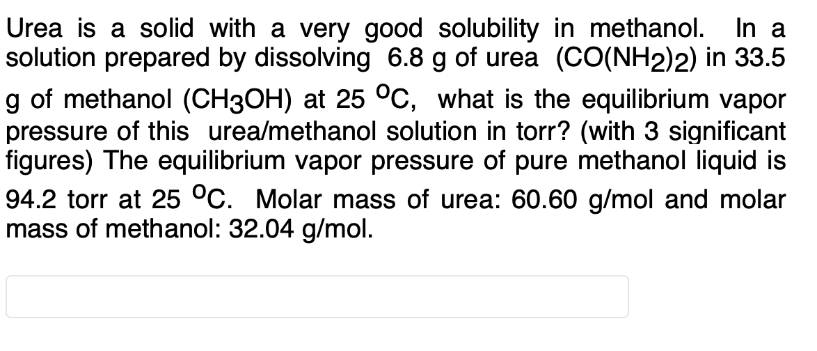 Solved Urea is a solid with a very good solubility in | Chegg.com