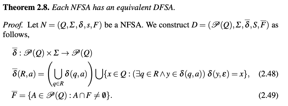 Theorem 28 Each Nfsa Has An Equivalent Dfsa Proof
