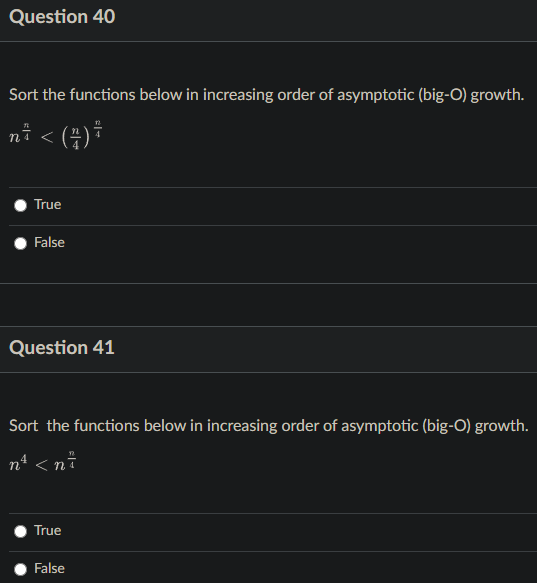 Solved Question 40 Sort the functions below in increasing | Chegg.com