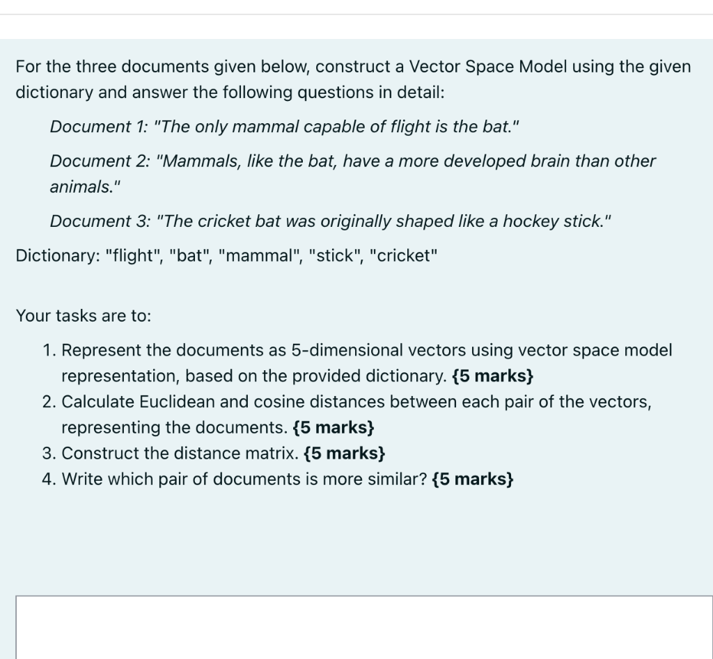 For the three documents given below, construct a | Chegg.com