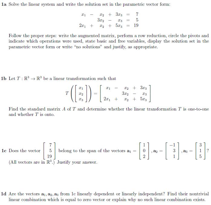 Solved Linear Algebra question: Solve the linear system and | Chegg.com