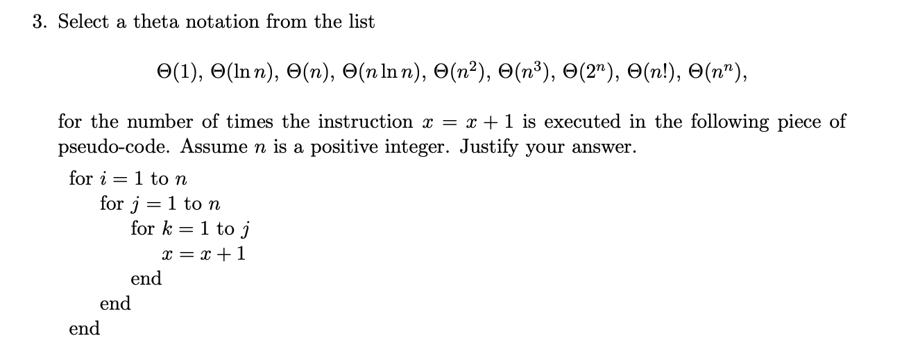 Solved 3. Select a theta notation from the list (1), (Inn), | Chegg.com