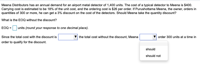 Solved Meena Distributors has an annual demand for an | Chegg.com