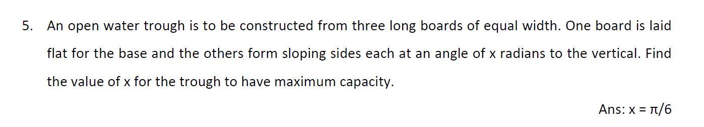 Solved An open water trough is to be constructed from three | Chegg.com
