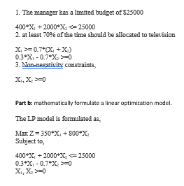 Solved Problem #5 (Developing Linear Optimization Models): A | Chegg.com