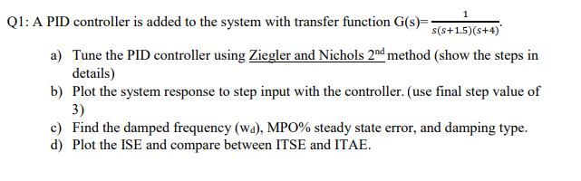 Solved 1 Q1: A PID controller is added to the system with | Chegg.com