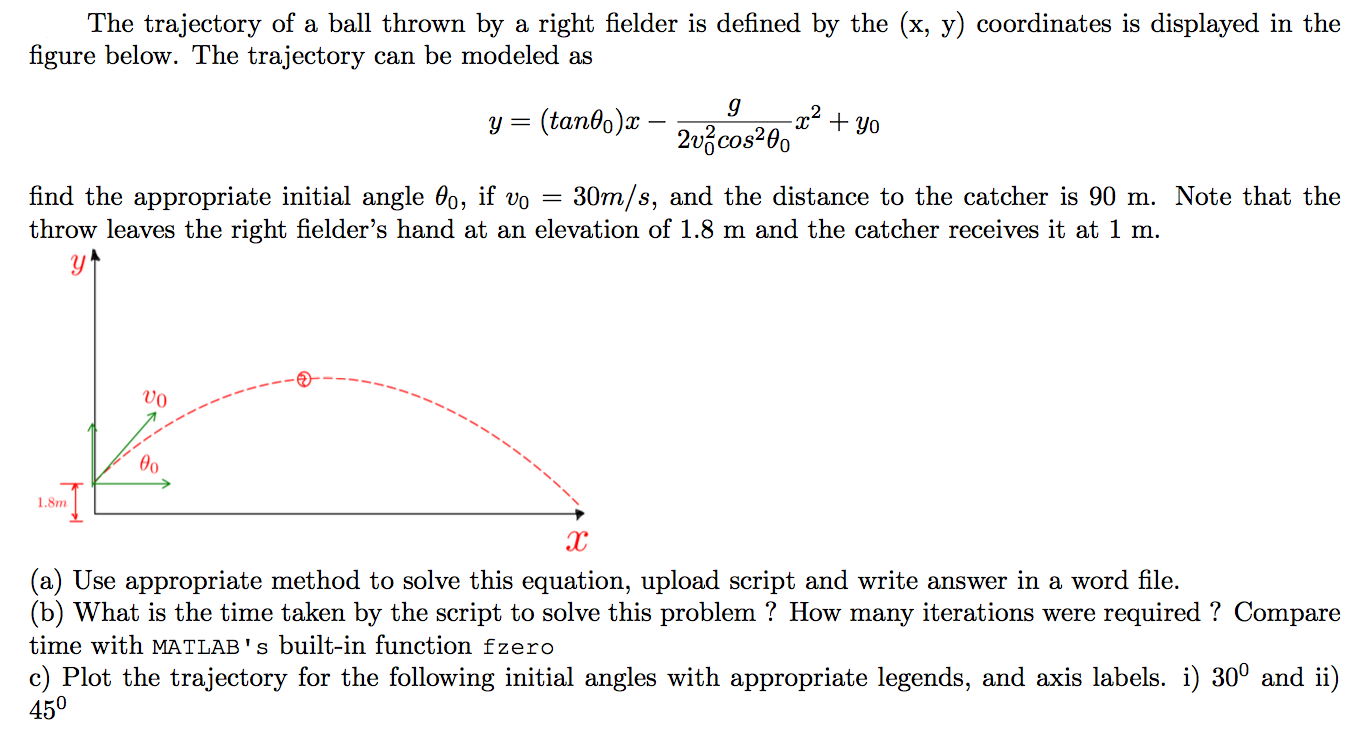 Solved The trajectory of a ball thrown by a right fielder is | Chegg.com